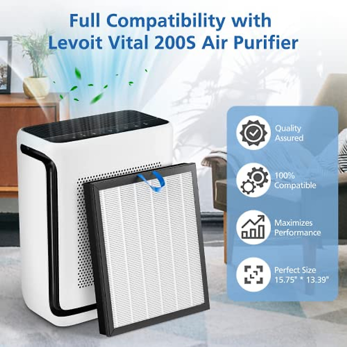 2 Pack Vital 200S Replacement Filter Compatible with LEVOIT Vital 200S Air Purifie-r, 3-in-1 H13 Grade True HEPA, High-Efficiency Activated Carbon Vital 200S-P Replacement Filter, Vital 200S-RF
