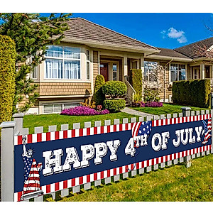 Large Happy 4th of July Banner, America Independence Day Banner, Memorial Day Decoration (9.8 x 1.6 ft)