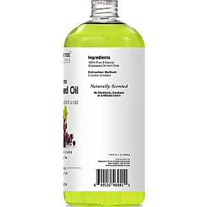 Majestic Pure Grapeseed Oil, Pure & Natural Massage and Carrier Oil, Skin Care for Sensitive Skin, Light Silky Moisturizer for All Skin Types - 16 fl. oz.