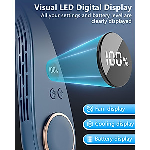 Neck Air Conditioner,Neck Fan Rechargeable Battery Operated Metal Cooling Plate AC Cooler,Personal Portable Neck Fans that Blow Cold Air,Usb Bladeless Quiet Head Wearable Hangs Around Neck Device Blue