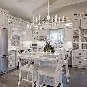 ALISADABOY White Chandelier Farmhouse Antique Chandeliers for Dining Room French Country 8 Light Rustic Entryway Hanging Light Fixture for Kitchen Island Hallway Vintage Pendant Lighting