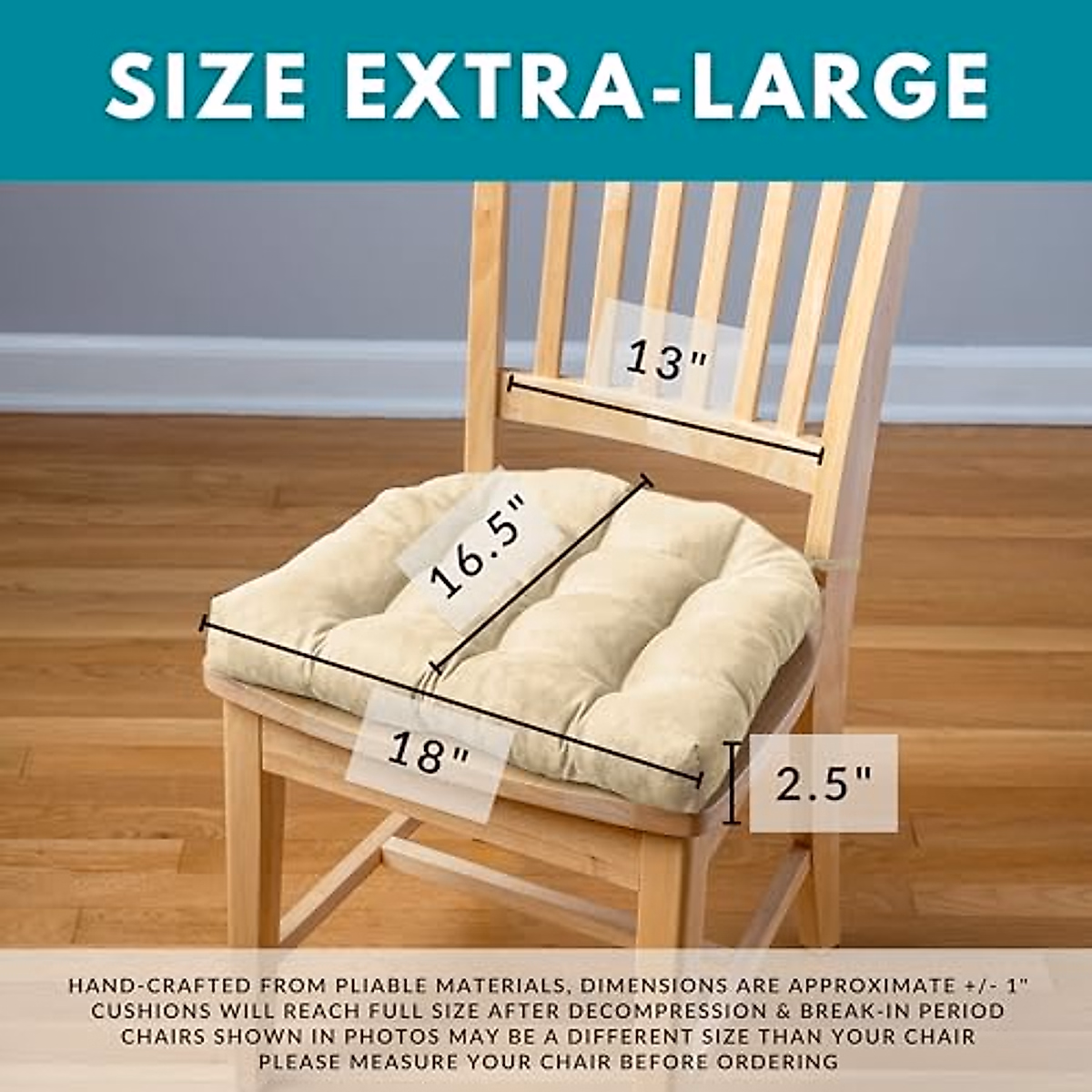 Barnett Home Decor Brisbane Camel Tweed Upholstery Chair Pads with Ties - Latex Foam Fill, Reversible - Made in USA (Tan/XL)