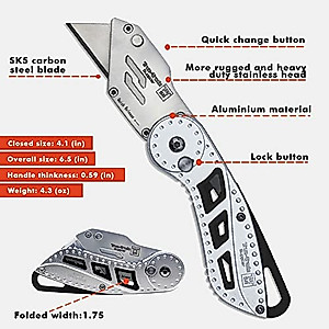 Folding Utility Knife Heavy Duty with Knife Maintenance Tool Holster Nylon Pouch Belt Clip Stainless Steel Box Cutter Knife Carry Case Utility Knife & Clip Roofing Knife One Year Manufacturer Warranty