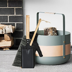 DIRBUY Coal Shovel and Hearth Brush Set, Fireplace Shovel and Brush Set for Ash, with Black Silicone Gloves, Heavy Duty Metal Fireplace Tools Set