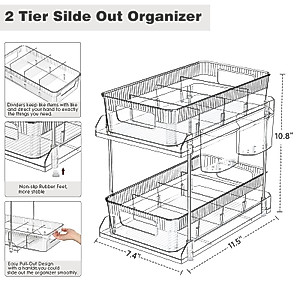 VIVAIVE 2-Tier Bathroom Organizer with Removable Dividers, 11.5" x 7.4" x 10.8" - Space-Saving and Practical Storage Solution