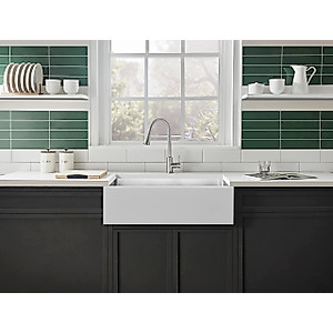 Westbrass BSS133W 33" Single Bowl 18 Ga. Stainless Steel Kitchen Sink with White Solid Surface Farmhouse Apron Front and Rim Top