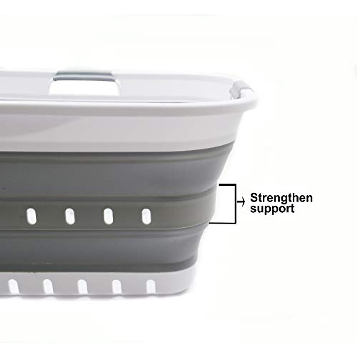 SAMMART 42L (11 Gallon) Collapsible Plastic Laundry Basket - Foldable Pop Up Storage Container/Organizer - Portable Basket - Space Saving Hamper/Basket (2, White/Grey)