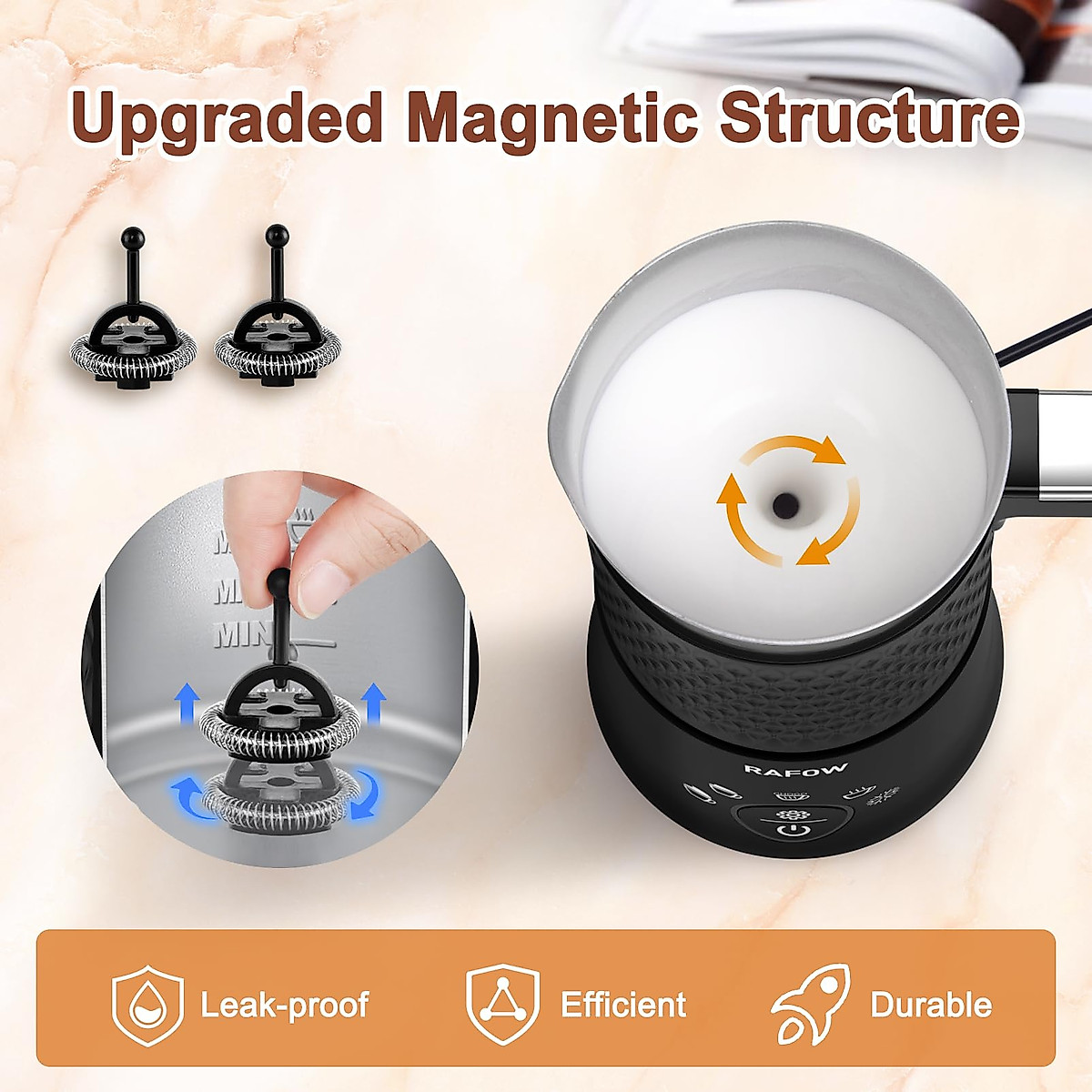 Milk Frother and Steamer - 5 In 1 Milk Frother Electric 11.8oz Automatic Milk Steamer Hot & Cold Foam Maker and Milk Warmer - Dishwasher Safe & Silent Working for Coffee,Latte,Cappuccino,Hot Chocolate