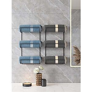 Towel Rack Wall Mounted Metal Wine Rack Washcloths Bathrobe Storage Shelf Organizer Hand Towels Holder for Bathroom Cloakroom - Black