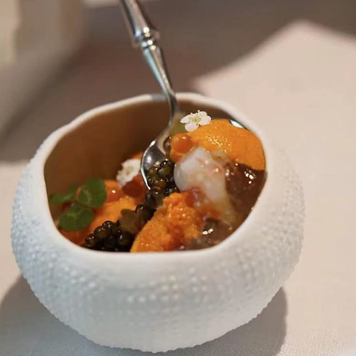 Hemoton Mini Seasoning Bowl Ceramic Sea Urchin Bowl Kitchen Dipping Dish Restuarant Supplies for Nuts Sauce Caviar Appetizer (White) Size L