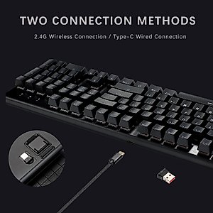 Hexgears G5 2.4G Wireless Mechanical Keyboard 104 Key, Wireless and Type-C Wired Connection, Full-Size, Blue Backlit, Windows and Mac OS Compatible Black Keyboard Kailh Box White Switches