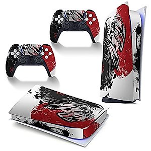 PlayStation 5 Digital edition version sticker protective cover, Red Sun Guts before The Red Day ps5 controller protective shell (compatible with ps5 Digital edition)
