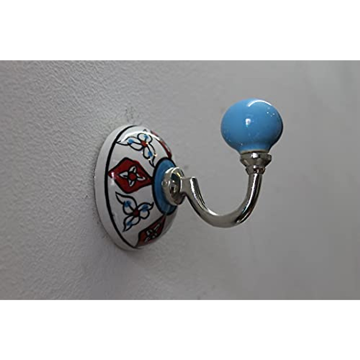 PARIJAT HANDICRAFT Hand Painted Beautifully Multi Colored Ceramic Wall Hook Hanger Key Holder hat Clothes hangings Bath Towel Hook Hanger.