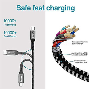 Peskaul Type C to Type C Cable 10ft 90 Degree 20V 5A 100W PD Fast Charge USB C to USB C Cable 100W Compatible with Samsung Galaxy Note 10 S9 S8, MacBook Air, iPad Pro 2018, Nintendo Switch
