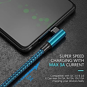 geekboy USB C Cable, Right Angle Type c Charger [2-Pack 10ft], Durable Nylon Braided USB A to Type C Charger Cable for Samsung S23 Ultra/S22 Ultra/S21 Plus/S20, Note 10 and Other USB C Charger(Cyan)