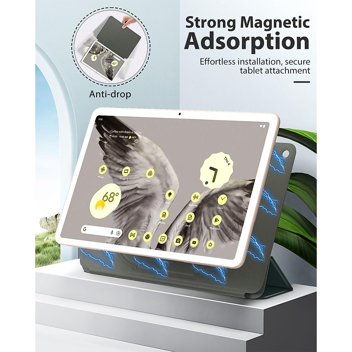 MoKo for Google Pixel Tablet Case 2023, Foldable Design + Ultra Thin Slim Leather PC Trifold Stand Cover+with Pencil Holder,Case for Pixel Tablet 2023, 11 inch, Dark Green