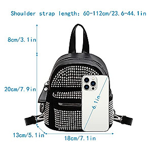 Casual Rhinestone Mini Backpack Gothic Daypack Purse Studded Faux Leather Small Travel for Women Girls, Silver