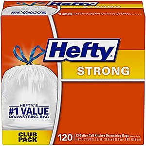 Hefty Strong Tall Kitchen Trash Bags, Unscented, 13 Gallon, 120 Count