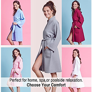 Soft Touch Linen Kimono Waffle Robe – Women’s Bath SPA Robe – Lightweight Cotton &Polyester Blend (Large, Grey)