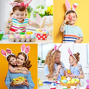 QUCHENG Kids Easter Temporary Tattoos Egg Rabbit Body StickersCartoon Tattoos Waterproof Partywind Bunny Party Accessories Girls Boys 10 sheets (Type A)