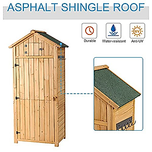 B BAIJIAWEI Outdoor Storage Shed - Wood Garden Storage Cabinet - Waterproof Tool Storage Cabinet with Lockable Doors for Garden, Patio, Backyard