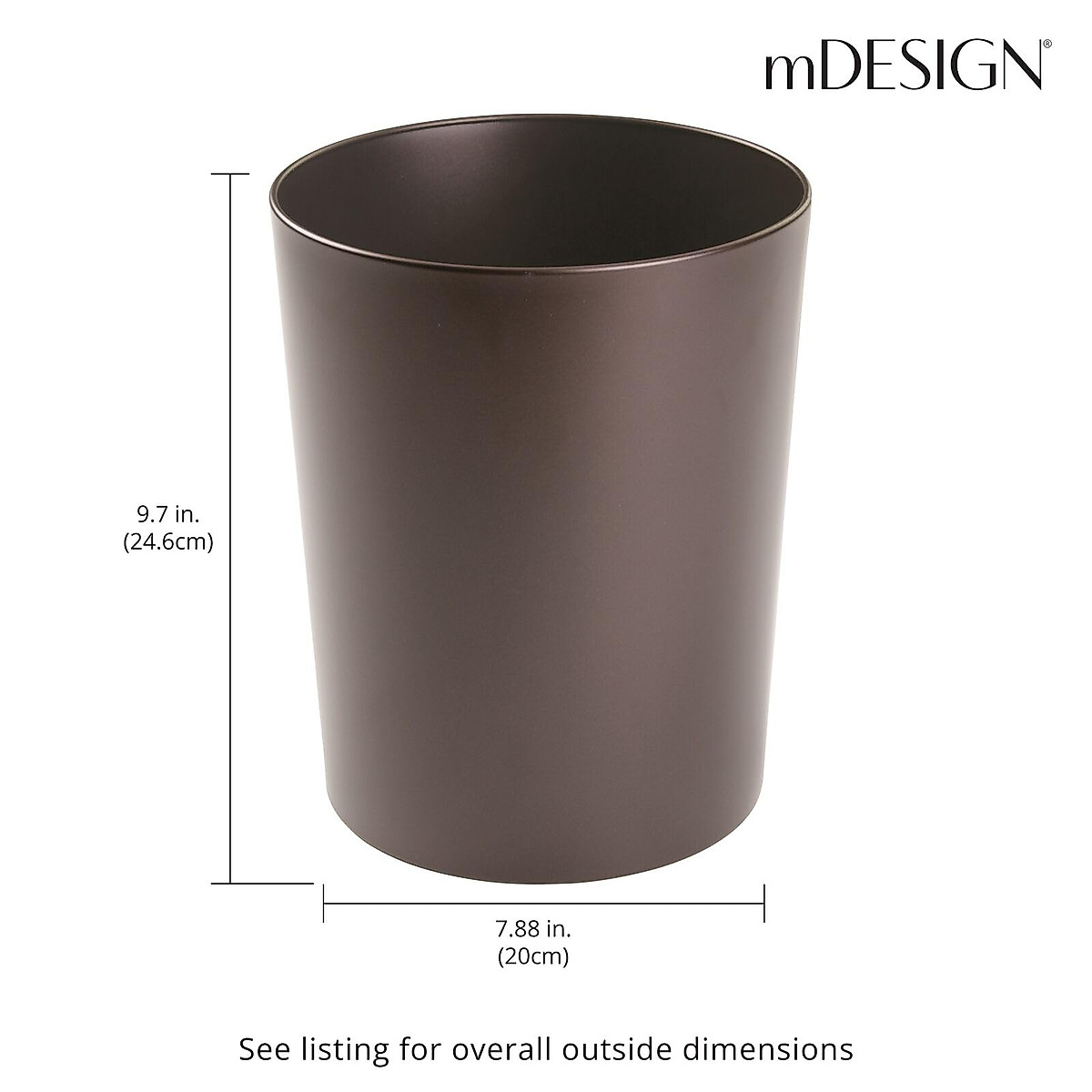 mDesign Round Metal Small 1.7 Gallon Recycle Trash Can Wastebasket, Garbage Container Bin for Bathrooms, Kitchen, Bedroom, Home Office - Durable Stainless Steel - Mirri Collection - Bronze
