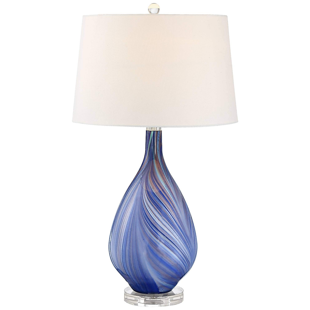 Possini Euro Design Taylor 29" Tall Teardrop Modern Coastal End Table Lamp Blue Art Glass Single Fabric White Shade Living Room Bedroom Bedside Nightstand House Office Home Kitchen Entryway Console