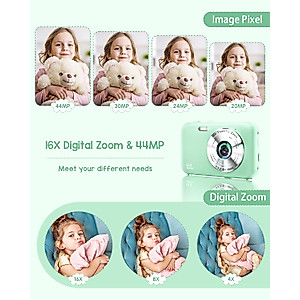 Digital Camera, FHD 1080P Kids Camera with 32GB SD Card 44MP Point and Shoot Camera with 16X Digital Zoom, Compact Portable Small Digital Camera for Teens Students Kids Girls Boys Beginner-Green
