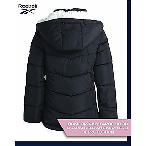 Reebok Girls Winter Jacket - Heavyweight Quilted Puffer Parka Coat - Weather Resistant Ski Jacket for Girls (4-12), Size 14-16, Black