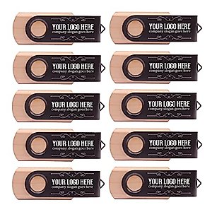 Wholesale 10PCS 8GB Bulk Pack Custom Logo Wooden USB Flash Drives Swivel Thumb Drive Memory Stick, DIY Personalized 10PCS 8GB Wood Swivel USB Memory Stick with Custom Logo Engraved