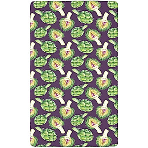 Vegetable Art Themed Fitted Mini Crib Sheets,Portable Mini Crib Sheets Soft Toddler Mattress Sheet Fitted-Baby Sheet for Boys Girls,24“ x38“,Fern Green Plum