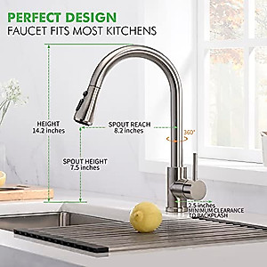 Kitchen Sink Faucet, Kitchen Faucet Stainless Steel with Pull Down Sprayer Brushed Nickel Commercial Modern High arc Single Handle Single Hole Pull Out Kitchen Faucets for Bar Laundry rv Utility Sink