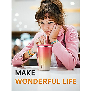 Youwoo Dazzle Stainless Steel Tumbler with Rubber metal straw Reusable Insulated Stainless Steel for Home, Travle, Office or Car,BPA-Free, simple modern tumbler, Gifts for Women Men, 20 oz (Mocha)