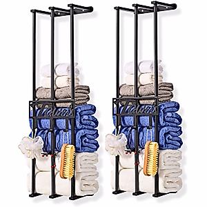 2 Pack Bathroom Towel Rack Wall Mounted, New Upgrade 3-Bar Towel Racks for Rolled Bath Towels, Metal Bath Towel Holder for Folded Large Towel, Towel Storage for Small Bathroom (Black-2 P)