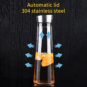 Water Carafe with Lid,Glass Carafe 1.3 liter Water Carafe Glass Jug with Lid and Spout-Fruit Juice Pitcher for Hot/Cold Water, Ice Tea and Juice Beverage