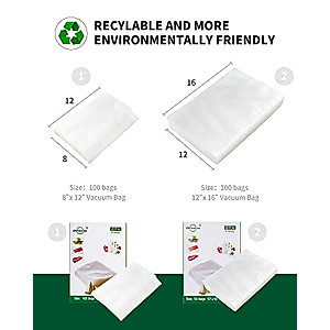 ZRFooCoo Vacuum Sealer Bags for Food Saver, 100 Count 8" x 12" BPA Free Precut Food Vac Bags, Heavy Duty Vaccum Food Sealer Bags for Storage, Meal Prep or Sous Vide Bag