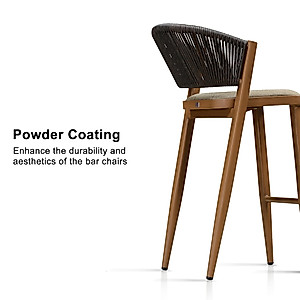 PURPLE LEAF Bar Stool Set of 2 Outdoor Bar Chairs with Footrest Aluminum Bar Height Stools Wicker Brown Barstools