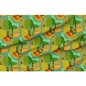 Spoonflower Fabric - Green Mid Century Retro 1960S Gold Atomic Era 1950S Vintage Printed on Essex Linen Fabric by The Yard - Sewing Lining Apparel Fashion Blankets Decor