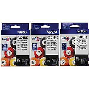 Brother LC201BK Standard Yield Ink cartridge jtMsWI, 3Pack (Black)