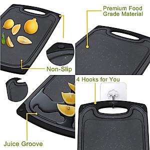 Gifcomda 3Pcs Plastic Cutting Board and 4Pcs Flexible Cutting Board, Cutting Boards for Kitchen/Travel, Black Cutting Board and Coloured Cutting Board Set with 4 Hooks, Dishwasher Safe