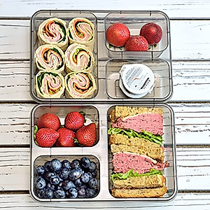 Youngever 7 Sets Large Bento Lunch Box 40 Ounce, Meal Prep Containers, Reusable Plastic Divided Food Storage Container Boxes (3 Compartment)