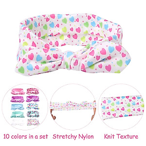 Rhoxshy Super Stretchy Soft Knot Baby Girl Bow Headbands Elastic Nylon Hairbands Turban Hair Accessories for Newborn Baby Girls Infant Toddlers and Kids(10 Colors)