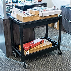 BISupply Plastic Utility Rolling Cart with Shelves Rolling Tool Cart on Wheels, Utility Service Cart Plastic Push Cart