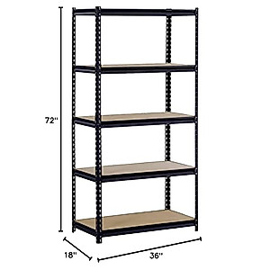 Sandusky/Edsal UR185P-BLK Black Steel Heavy Duty 5-Shelf Shelving Unit, 4000lbs Capacity, 36" Width x 72" Height x 18" Depth (Does not include post couplers)