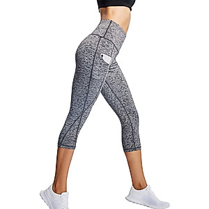 NELEUS Women's 2 Pack Yoga Capris Running Leggings with Pockets,9034,Black,red,S,EU M