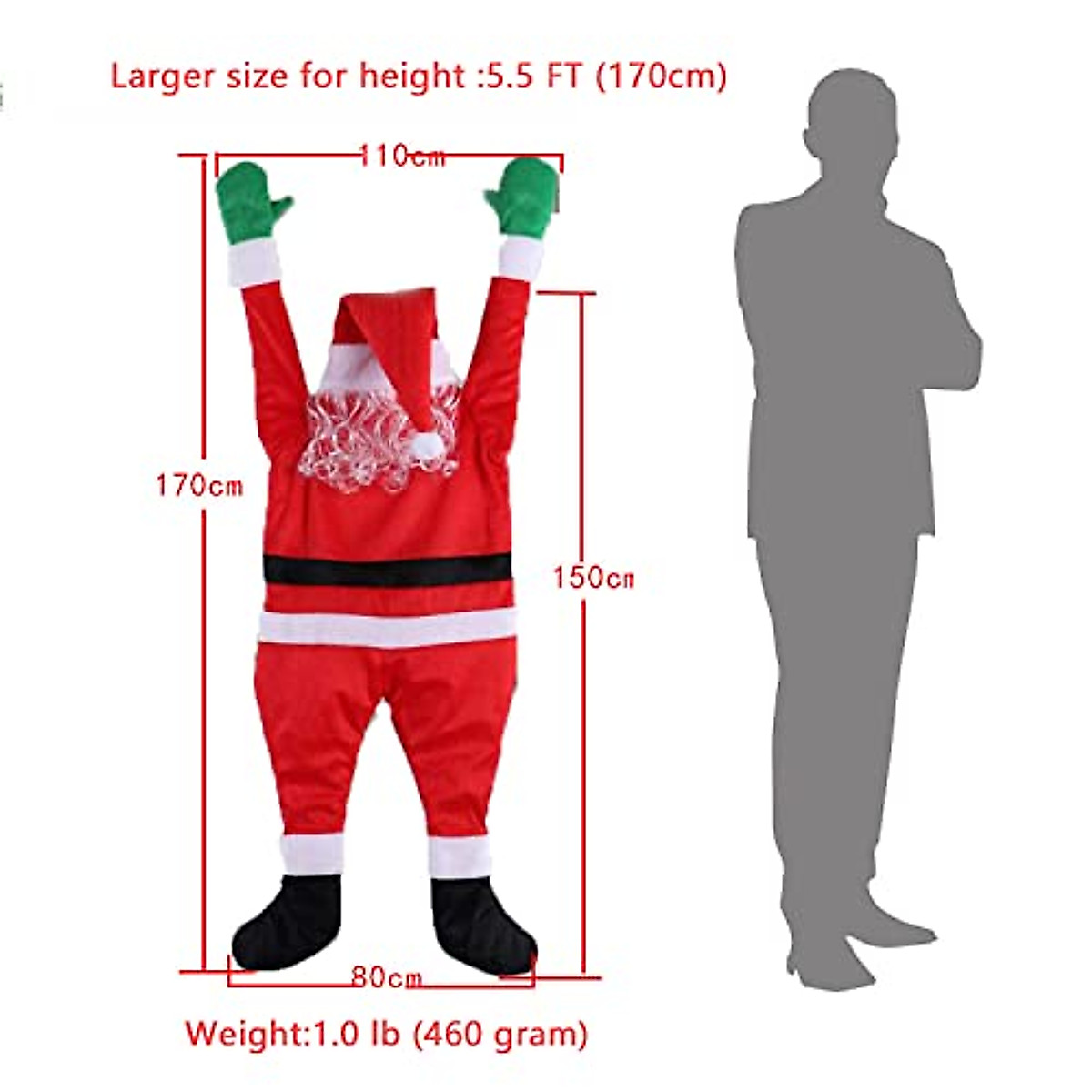 5.5 Ft Large Hanging Christmas Santa Claus Decorations,66.6'' Christmas Ornaments Hanging Santa Christmas Decoration from The Gutter Roof Outdoor Yard Decor Indoor Home Wall Car (5.5 ft(170 cm))