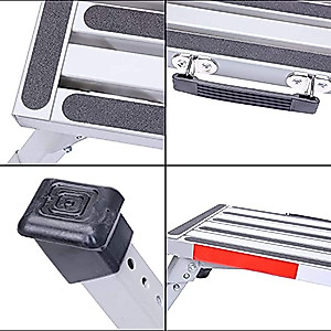 Homeon Wheels Safety RV Steps, Adjustable Height Folding Platform Step with Non-Slip Rubber Feet, Handle, Reflective Strips and T Level, 16.5" x 12.2" RV Step Stool, Supports Up to 1000lbs