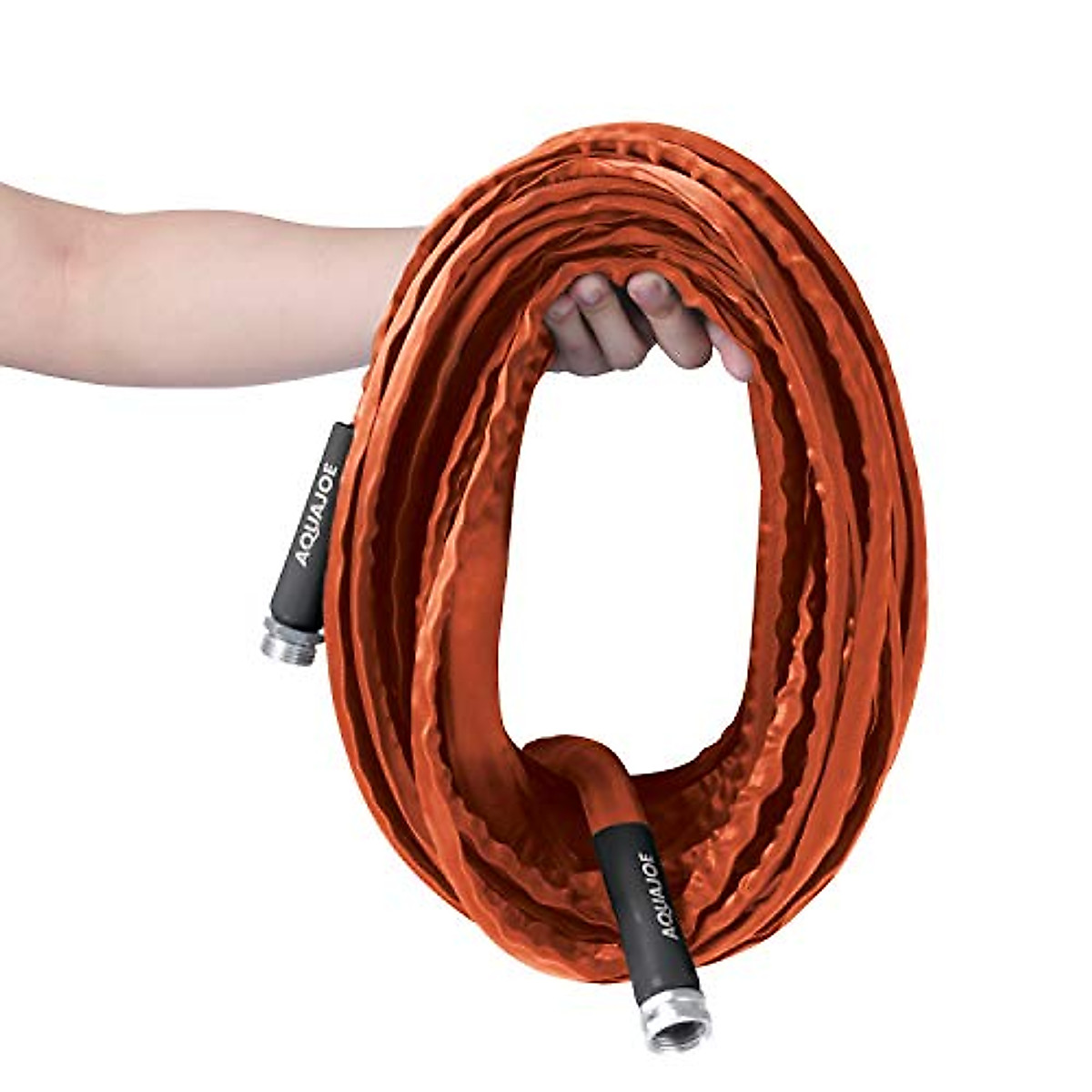 Aqua Joe AJFJH75-34-CTR Kink-Free Contractor Grade FiberJacket Garden Hose, 3/4-in Max. Water Flow, 650-PSI Burst Rating, BPA/Phthalate, Drinking Safe, For Garden, Auto Care, 75Ft, Orange