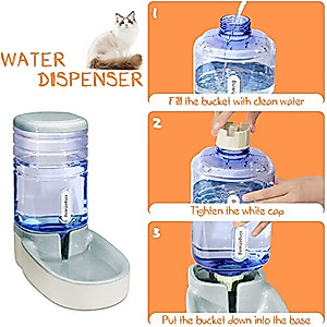 Pets Gravity Food and Water Dispenser Set,Small & Big Dogs and Cats Automatic Food and Water Feeder Set,Double Bowl Design for Small and Big Pets (Gray)