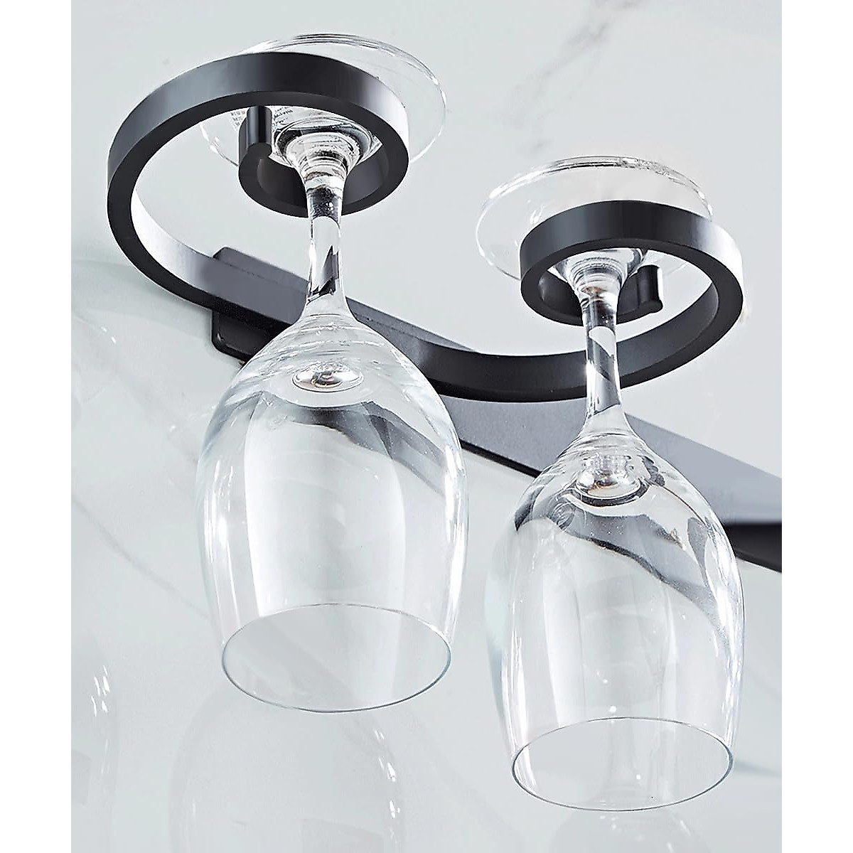 GeLive 15 Inch Wall Mounted Stemware Holder Under Cabinet Wine Glass Rack Glasses Storage Hanger Organizer for Bar Kitchen Aluminum Alloy Black